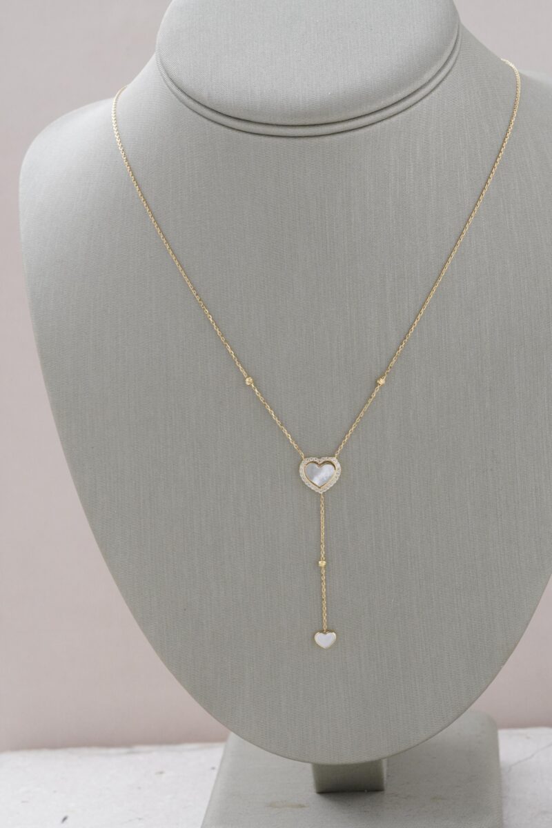 Collar corazón con piedra madre perla en oro 18k - jewelsbypam.com